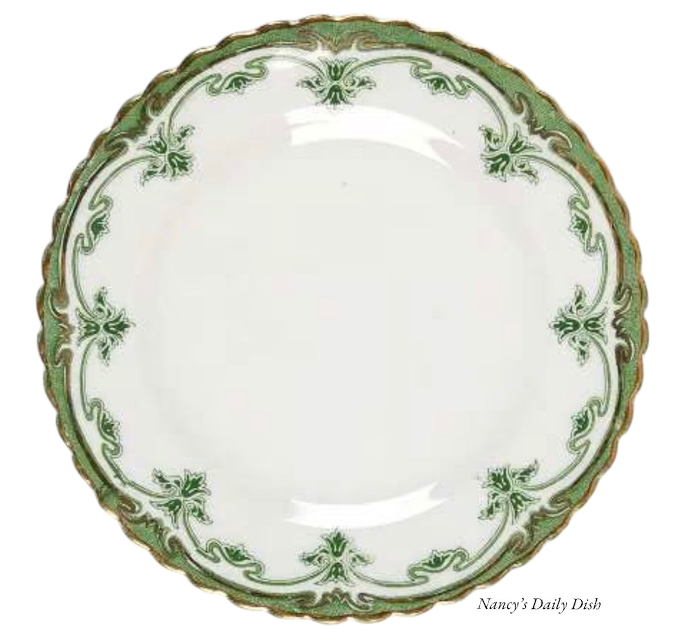 Green Transferware Kingsware Floral Medallion Chinoiserie Chintz Embos