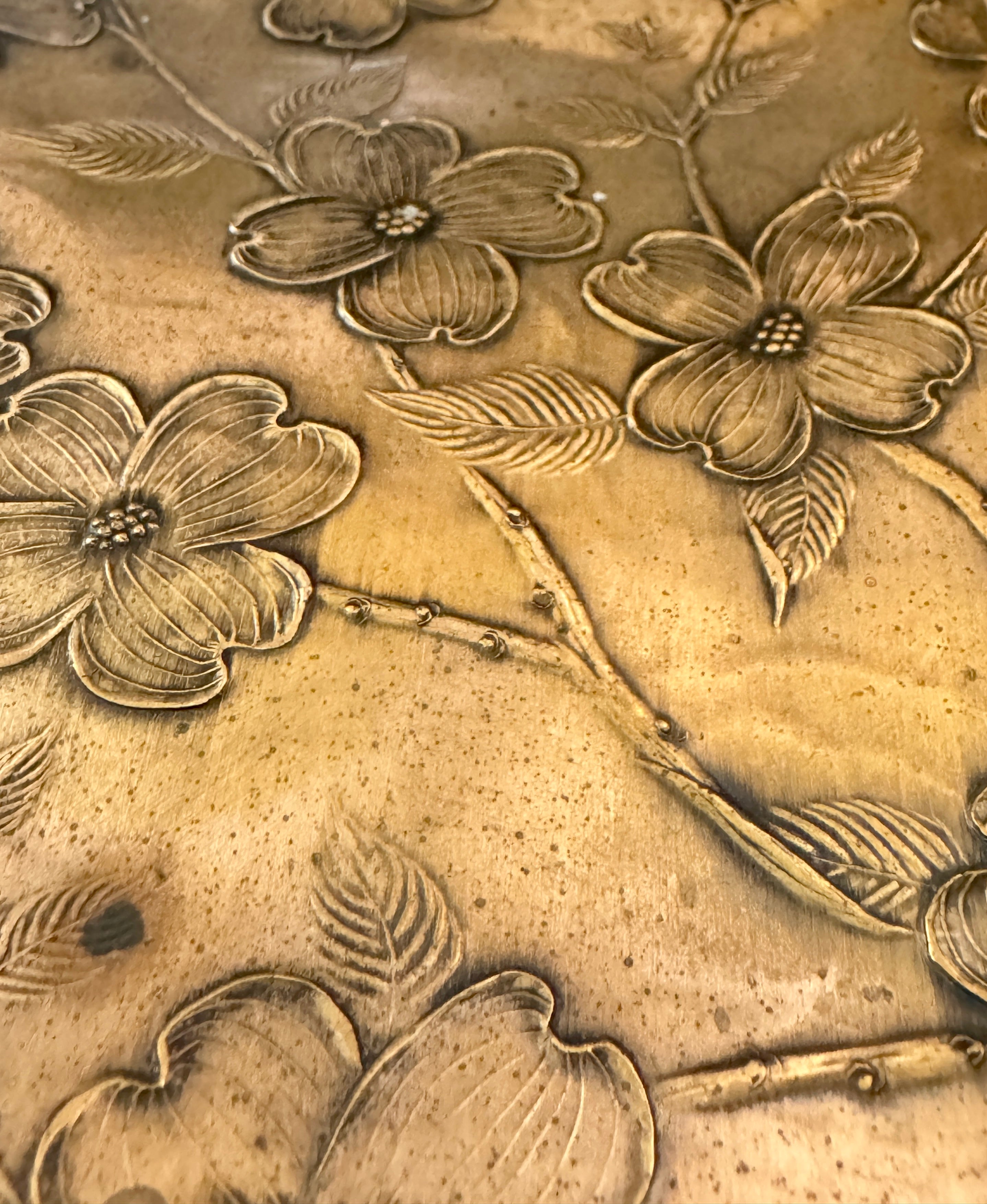 Handmade Signed Bronze Soap Dish Tray Flowering Branches Dogwood Bloss