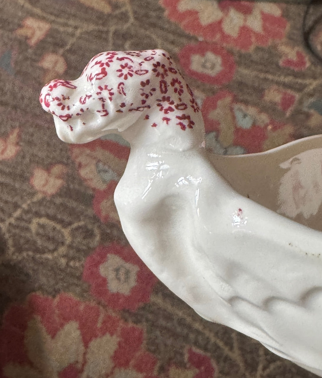 Red Toile Transferware Masons Watteau Triangle Bowl with Figural Drago