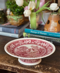 Red Transferware Spode Tower Compote / Cake Stand Bridge Birds
