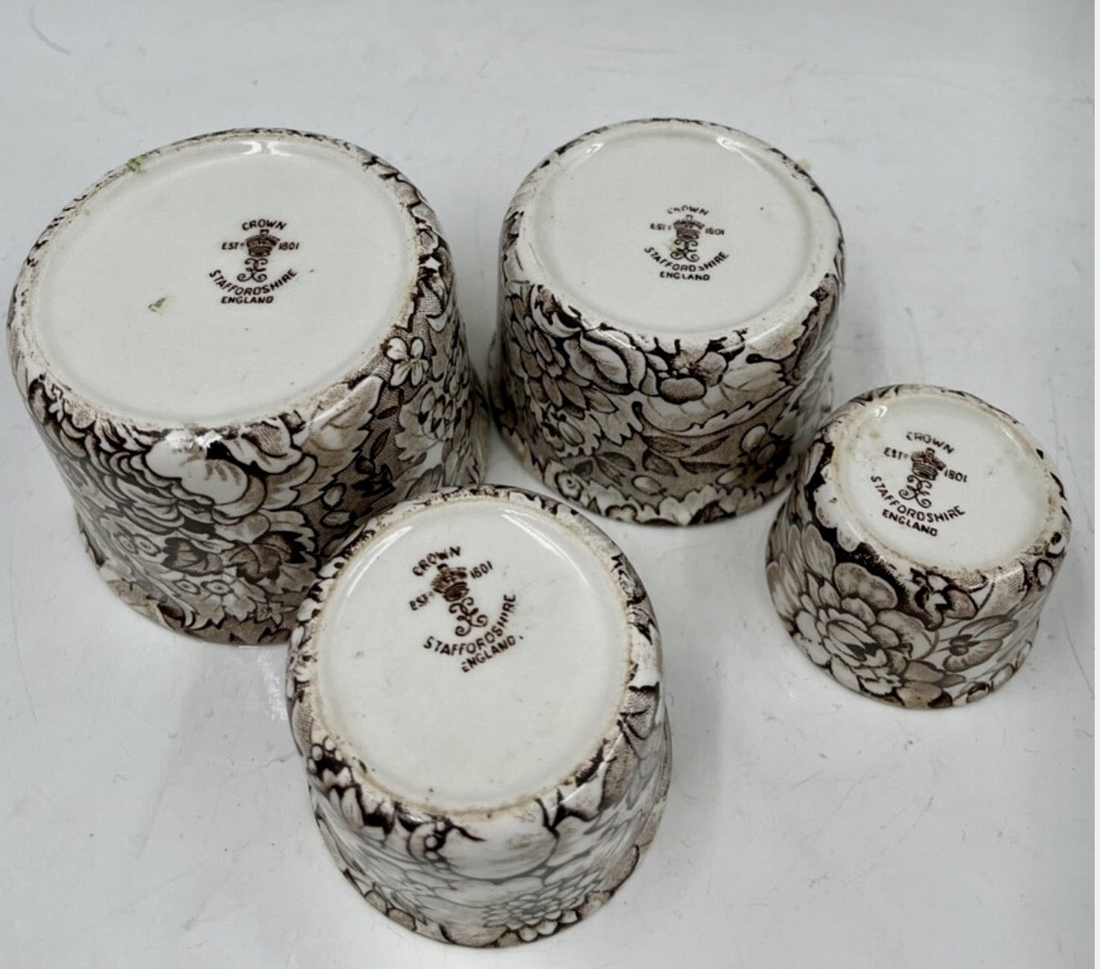 English Transferware Brown Calico Chintz Floral Napkin Rings RARE Set