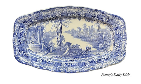 Vintage Pair Blue English Staffordshire Dogs w/ Baskets Spaniel Figuri