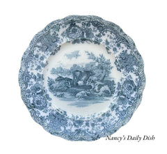 Antique Grazing Cattle Cows Plate Teal Blue Transferware Staffordshire