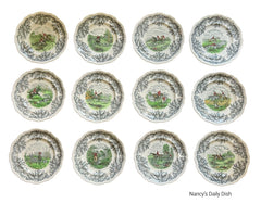 Complete Set of 12 Different ultra RARE Black Transferware Plate Charg