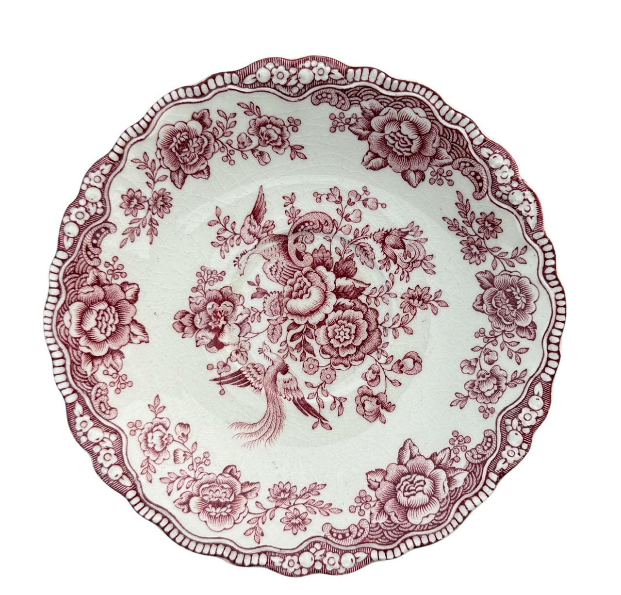 Rare Vintage 2 Color Transferware Crescent Plate Rust Red & Black Spod