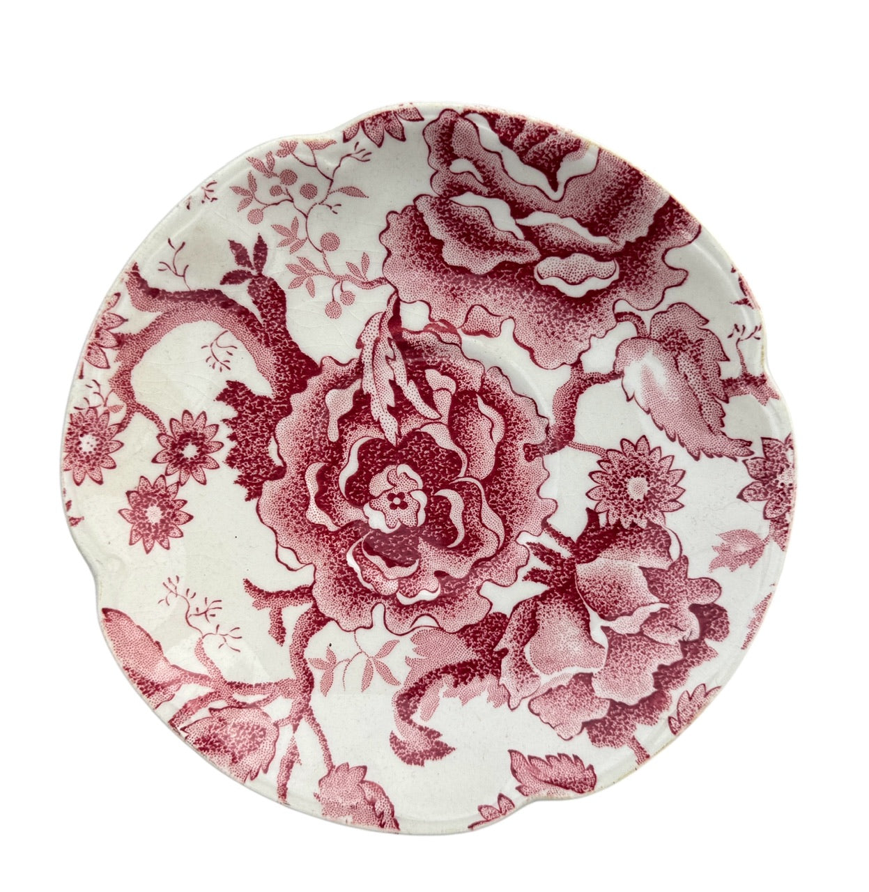 Rare Vintage 2 Color Transferware Crescent Plate Rust Red & Black Spod