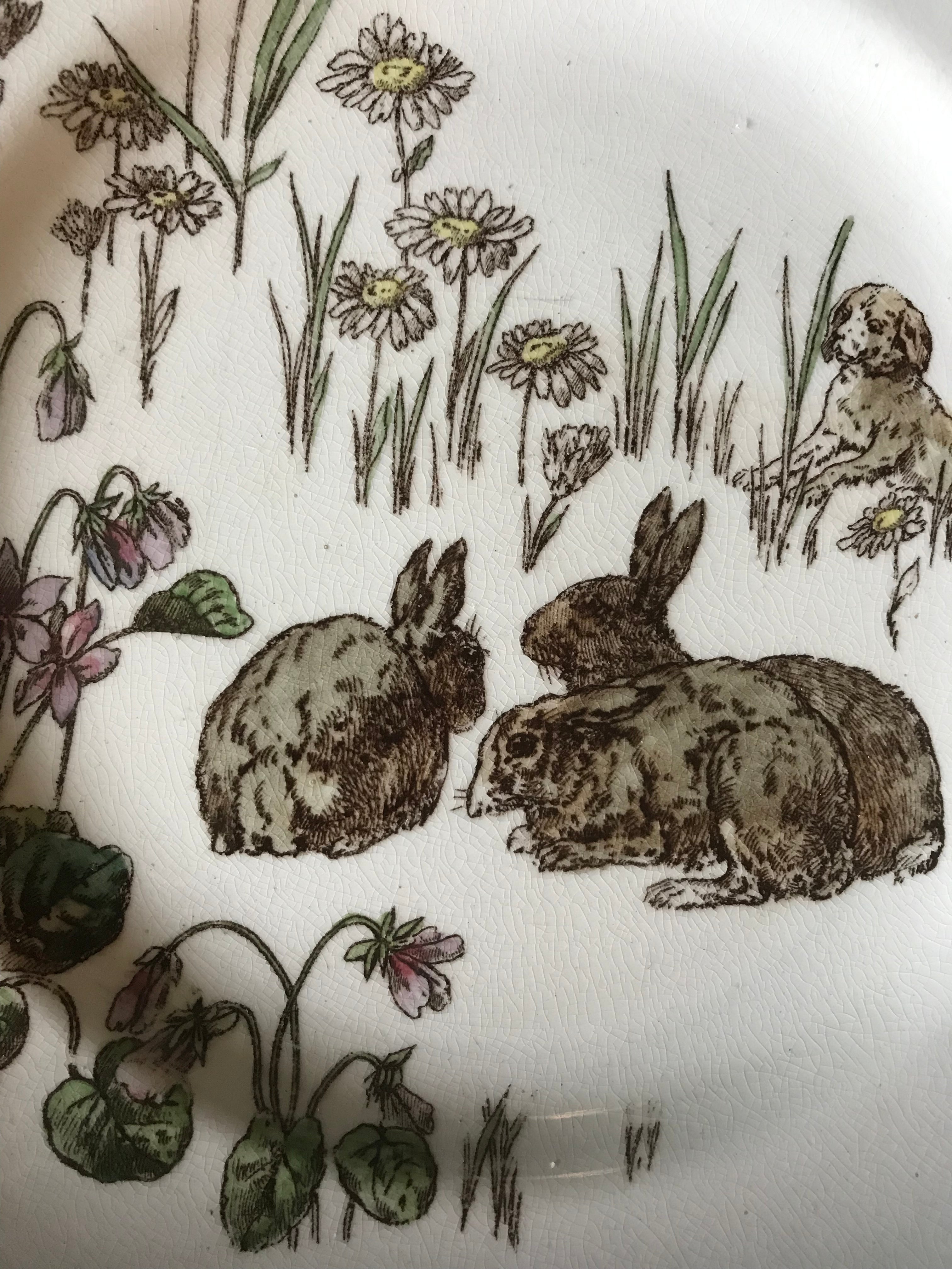 Antique Royal Doulton Plate French Rabbits Hunt Scene La Chasse