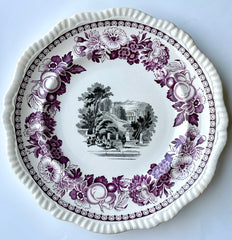 RARE Black Purple 2 Color Transferware Spode Plate Landscape Fountains