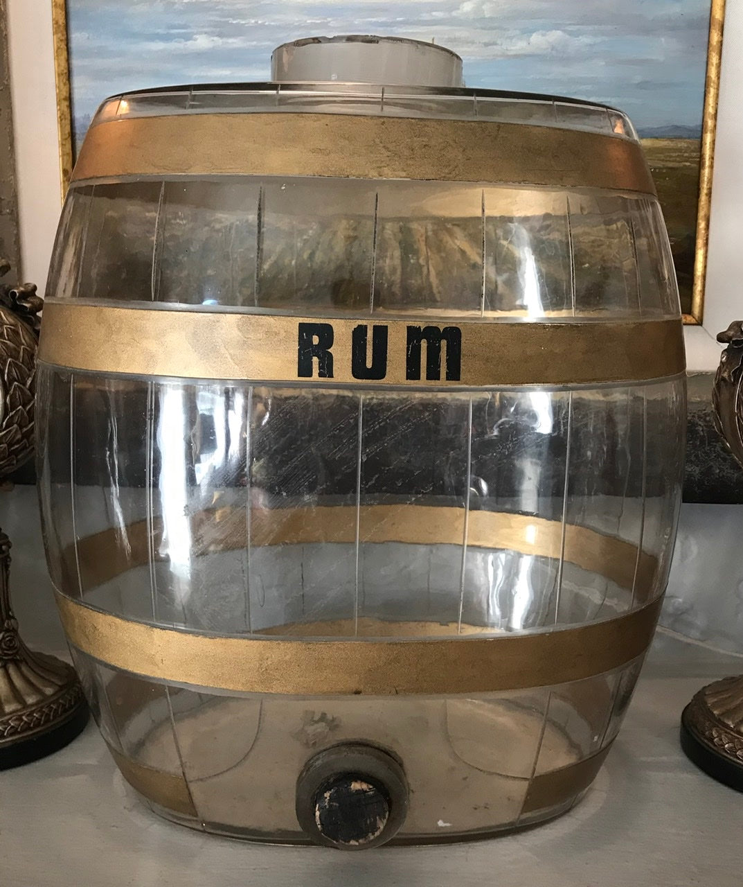 1893 Antique 2 Gallon Clear Glass English Edwardian RUM Barrel Pub / B