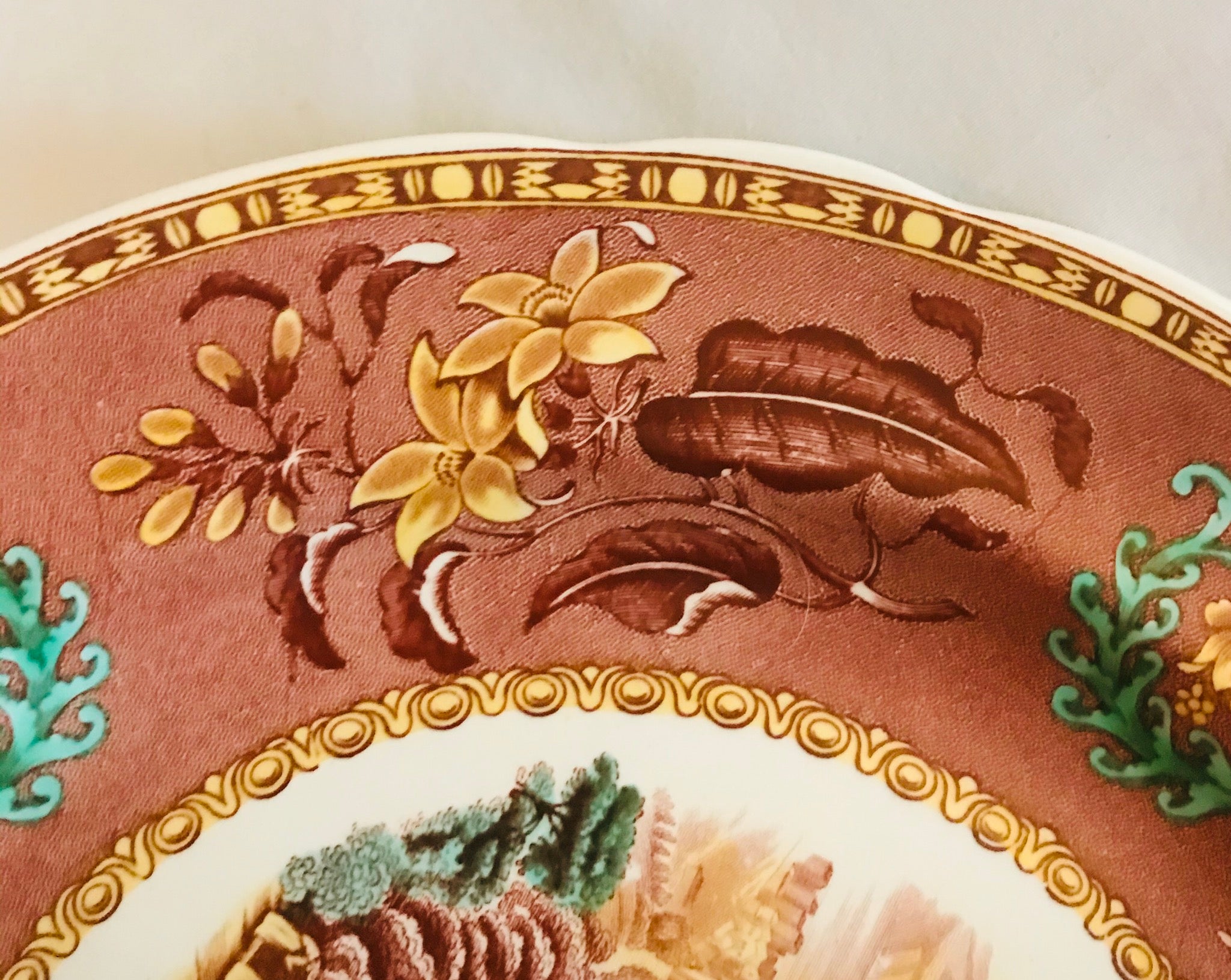 RARE Spode Copeland Italian Scene Camilla Polychrome Brown Plate