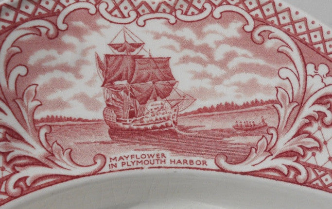 Antique Red Pink Transferware Thanksgiving Turkey Platter Crown Ducal