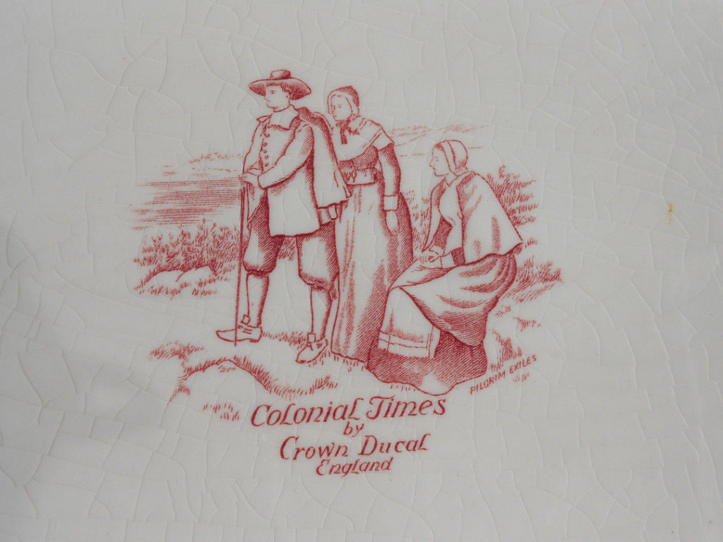 Antique Red Pink Transferware Thanksgiving Turkey Platter Crown Ducal