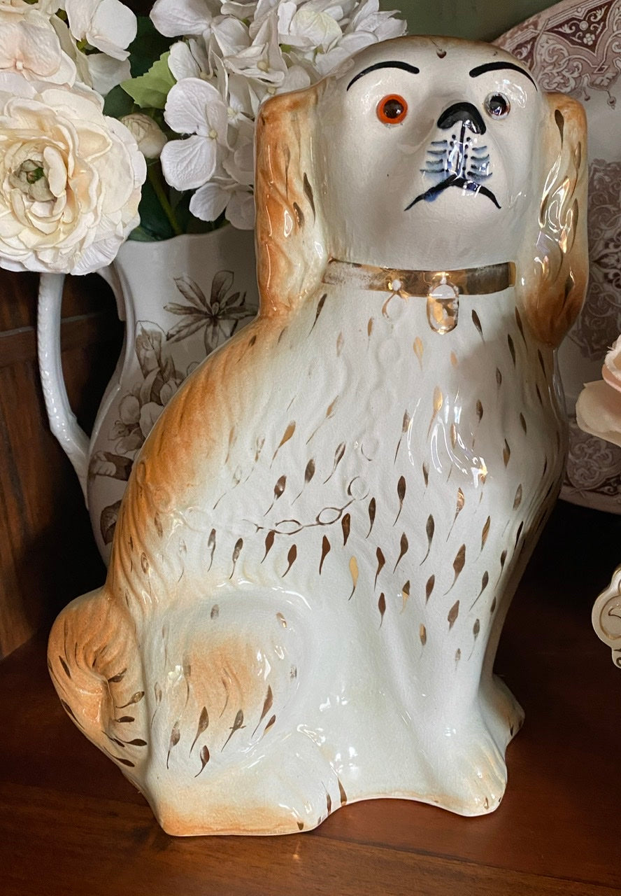 Huge 14” Pair of English Staffordshire Spaniel Wally Dogs Glass Eyes