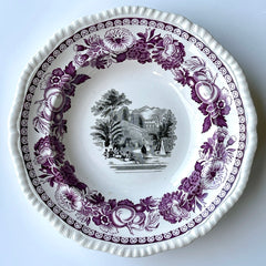 Purple & Black Bi-Color Transferware Spode Rim Bowl Musicians Landscap
