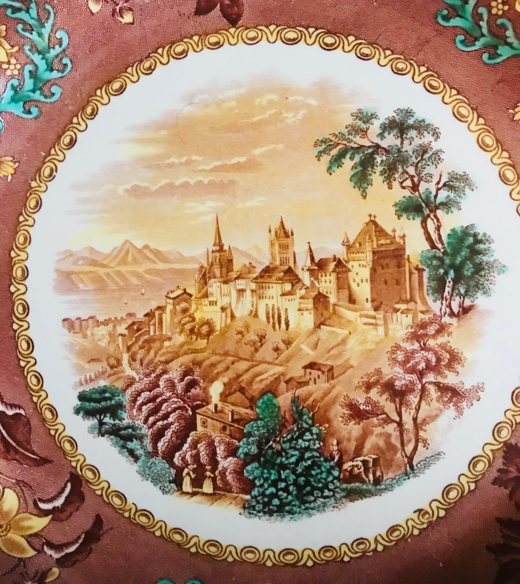 RARE Spode Copeland Italian Scene Camilla Polychrome Brown Plate