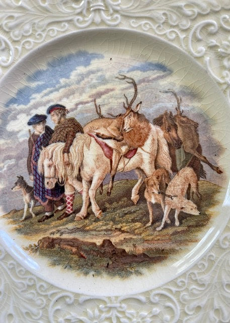 Antique Prattware Scottish Hunt Scene stag horse dogs Transferware Pla