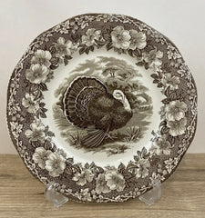 Vintage Wedgwood Brown Transferware Thanksgiving Woodland Turkey Plate