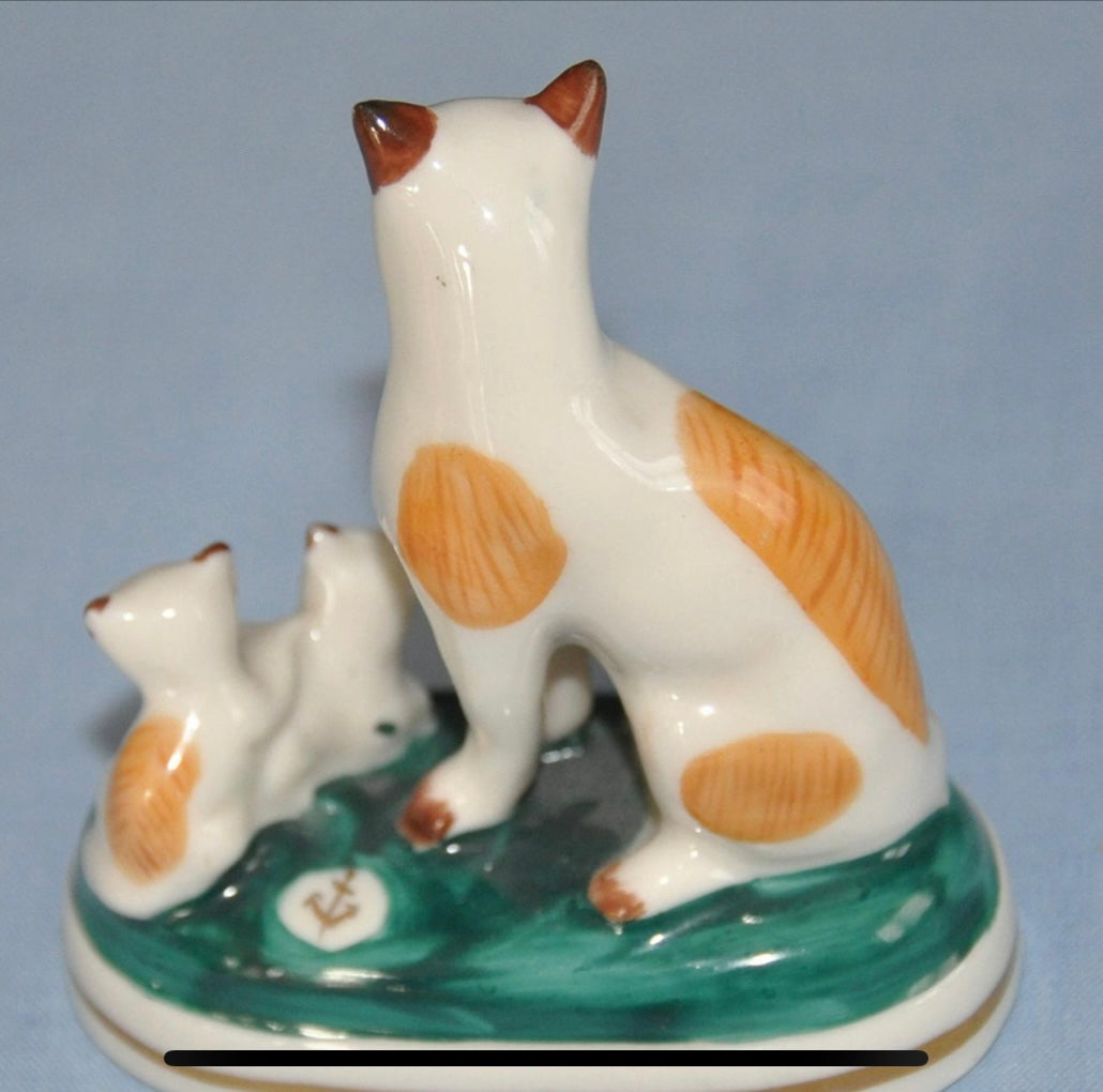 Mini Tan & White Staffordshire Chelsea Style Samson Cats Figurines on