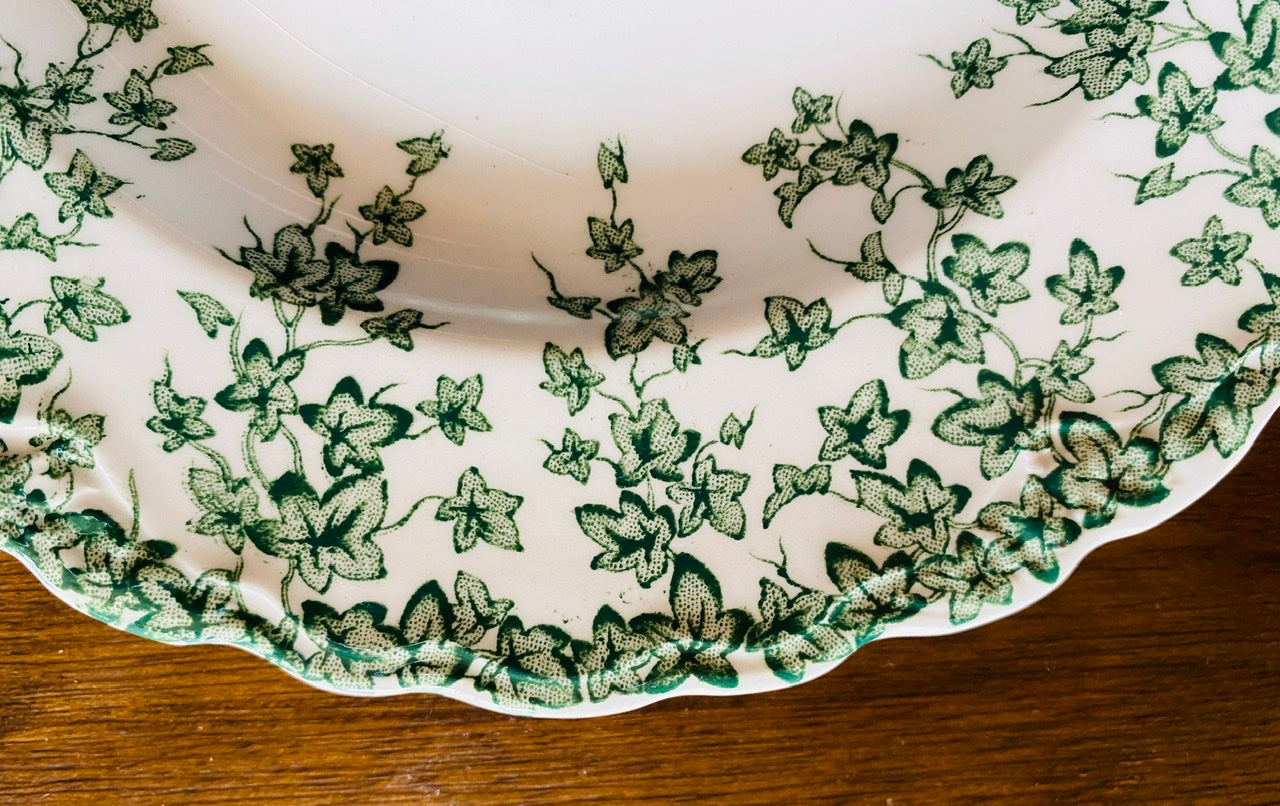 1891 Antique Staffordshire English Transferware Green Plate Square Oct