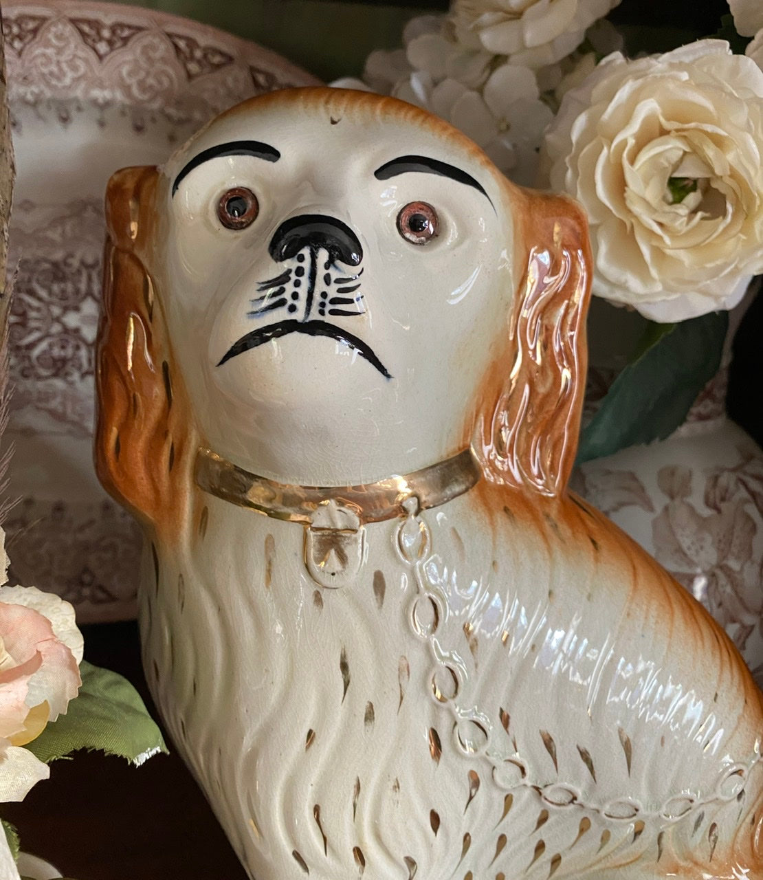 Huge 14” Pair of English Staffordshire Spaniel Wally Dogs Glass Eyes