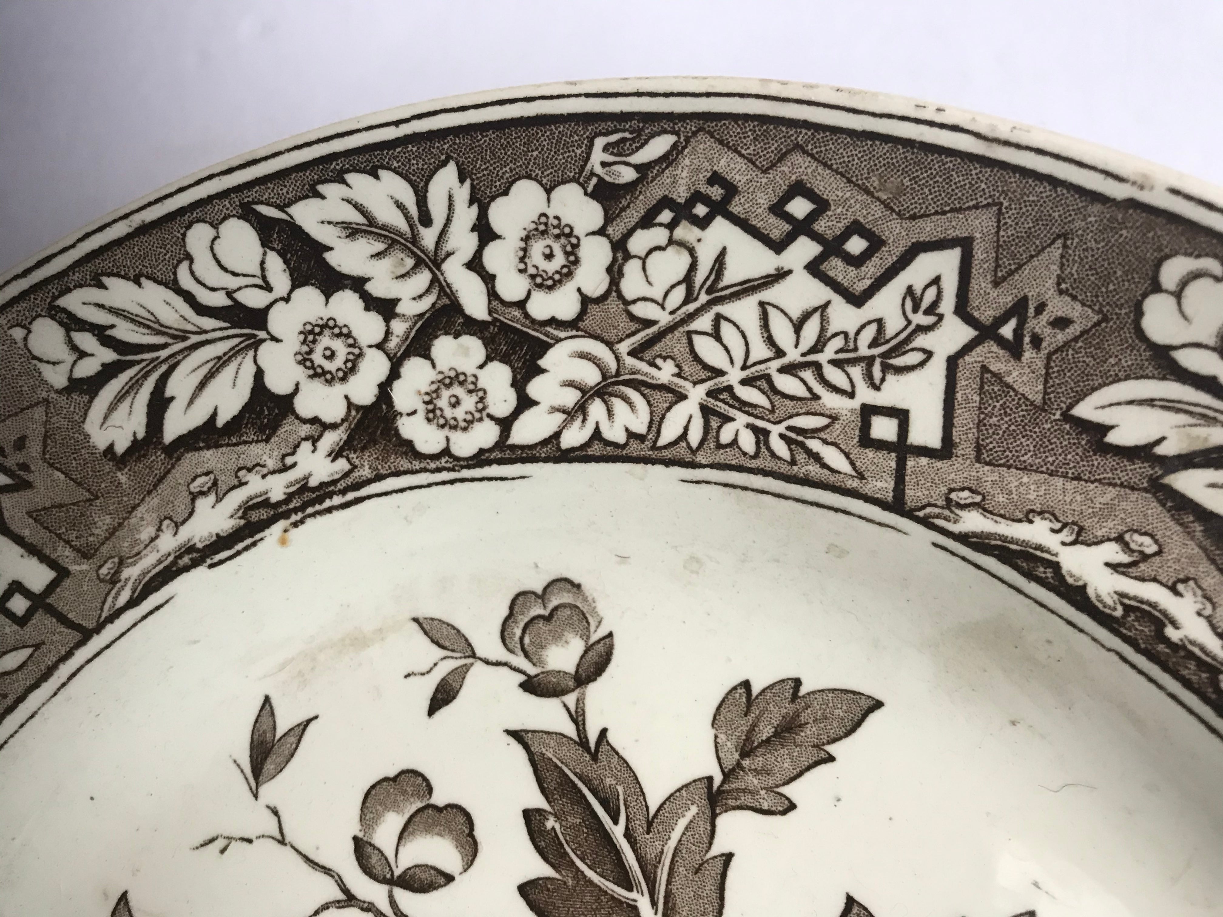 Large Victorian Aesthetic Movement Brown Transferware Platter Antique