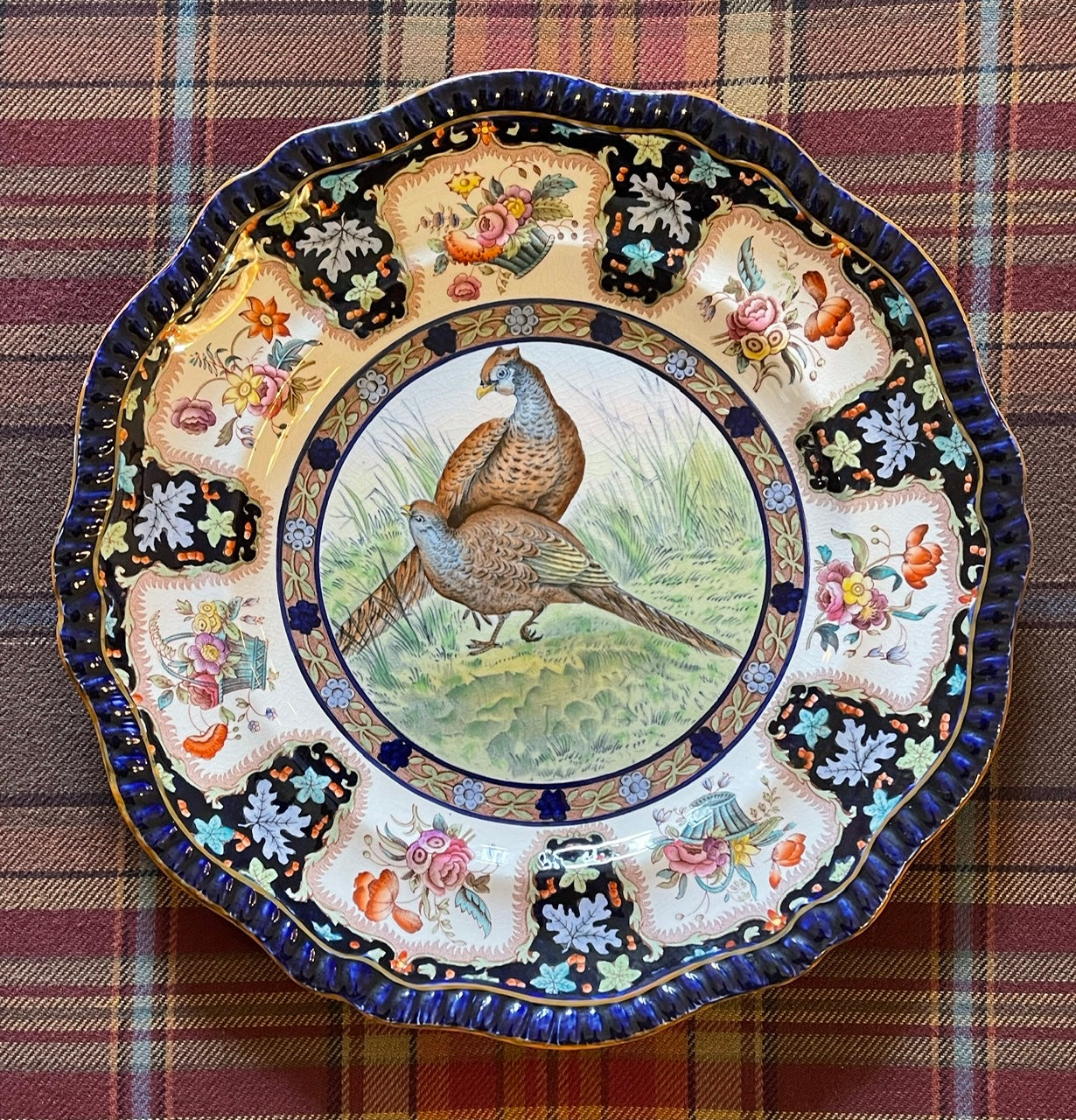 Copeland Spode Upland No. 6 Pheasants Game Birds Enameled Clobbered An