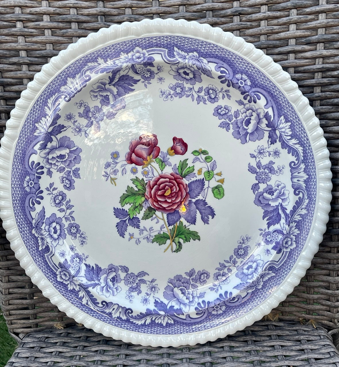 Lg 13" Spode Mayflower Periwinkle Purple / Lavender Transferware Round