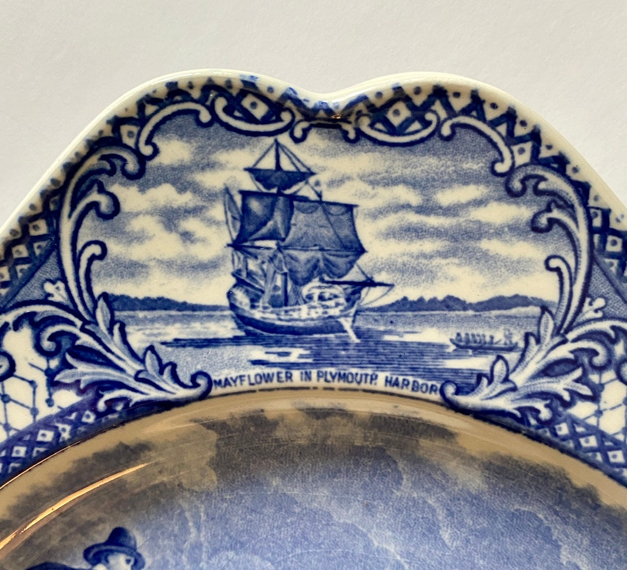 Blue Colonial Times Square Transferware Plate Independence Hall Histor