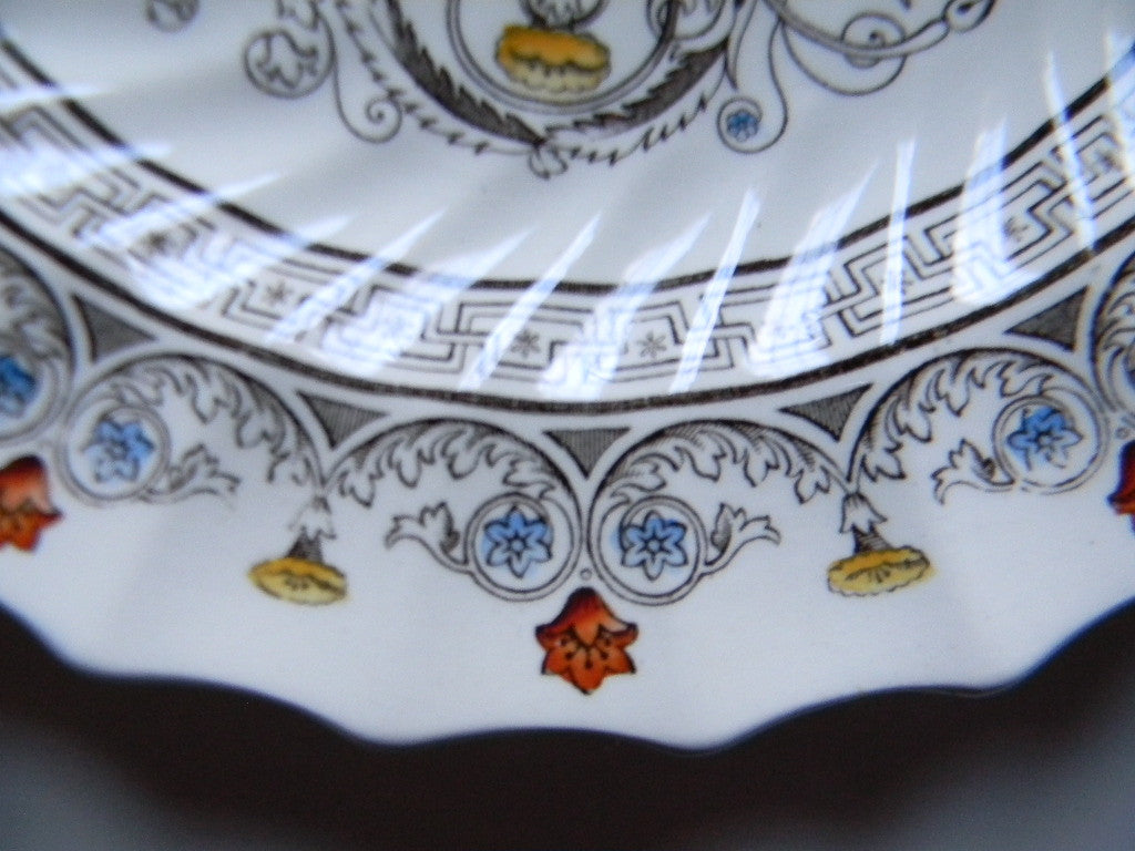 Spode Brown Transferware Plate Geometric Swirls Plumes & Scrolls with