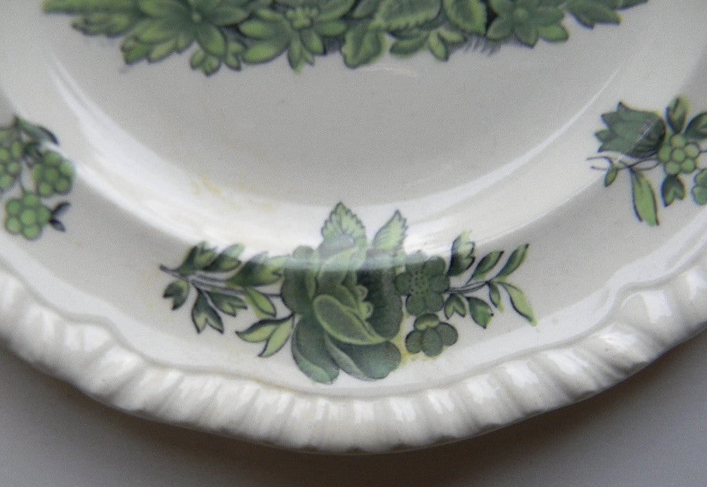 Spode Copeland Black Transferware & Green Plate Basket of Flowers Tuli