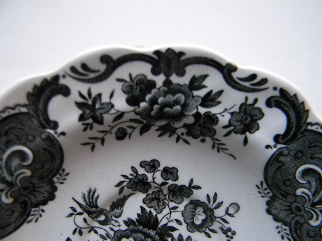 Vintage Black English Transferware Plate Roses Birds Asiatic Pheasants