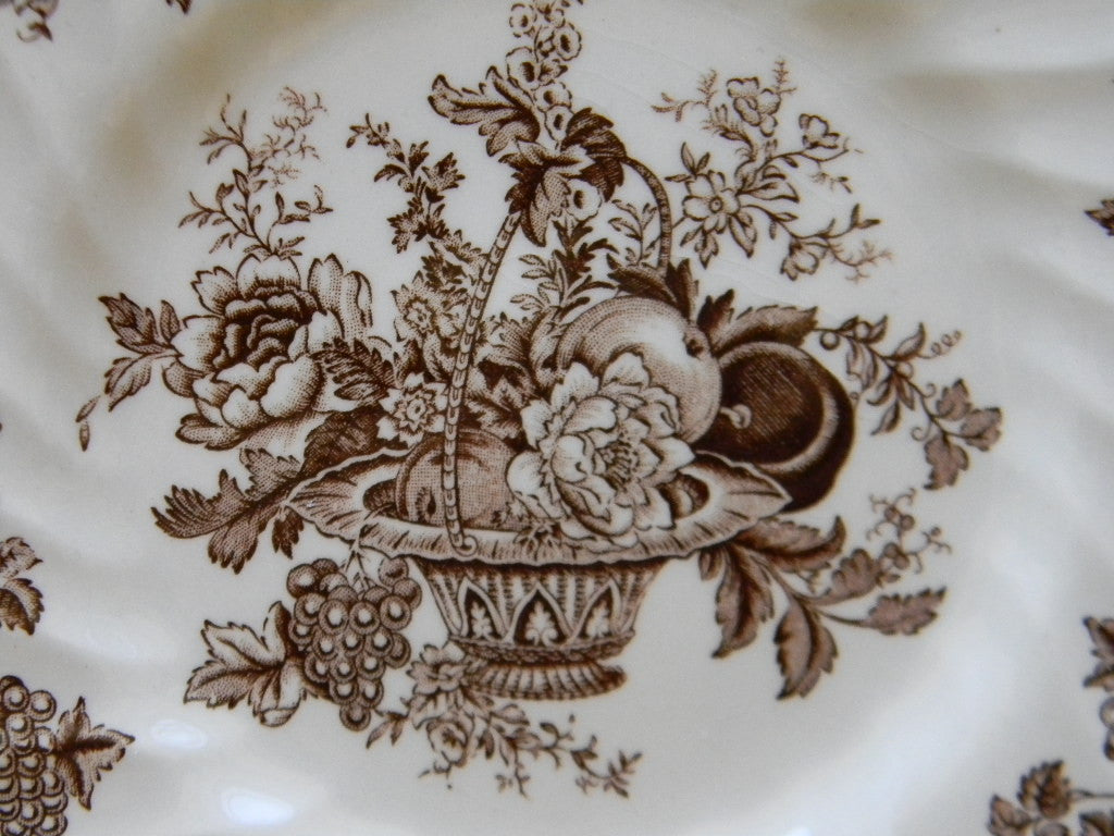 Vintage English Brown and White Transferware Plate Bountiful Victorian