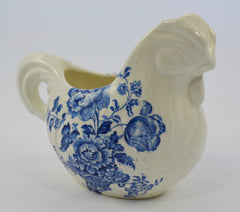 Vintage Blue Transferware Chicken / Nesting Hen Shaped Pitcher Creamer