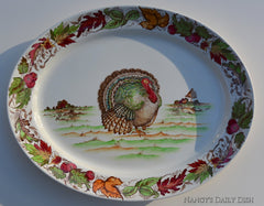 Antique Thanksgiving Turkey Dinnerware Set 8 Brown Transferware Plates ...