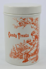 Adorable English Ironstone Candy Treats Jar Orange Print with Little G