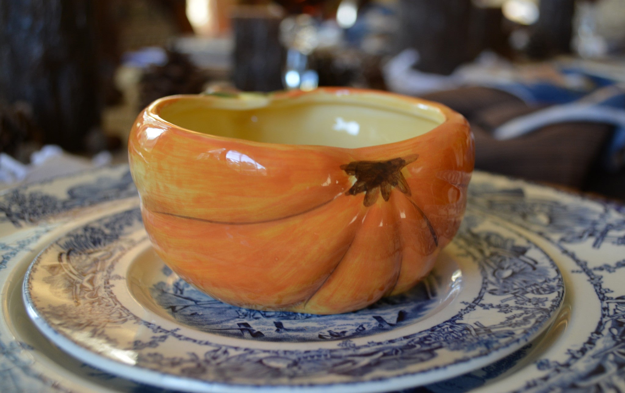 Pumpkin Shaped Autumn Fall Soup Salad Dessert or Candy Bowl