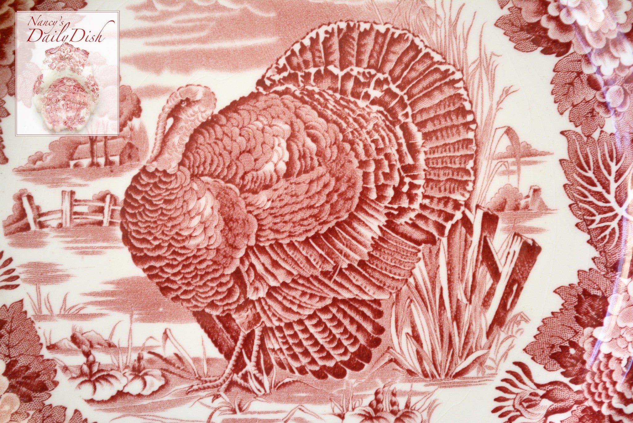 Vintage Red Transferware Thanksgiving Turkey Plate Enoch Wood & Sons E