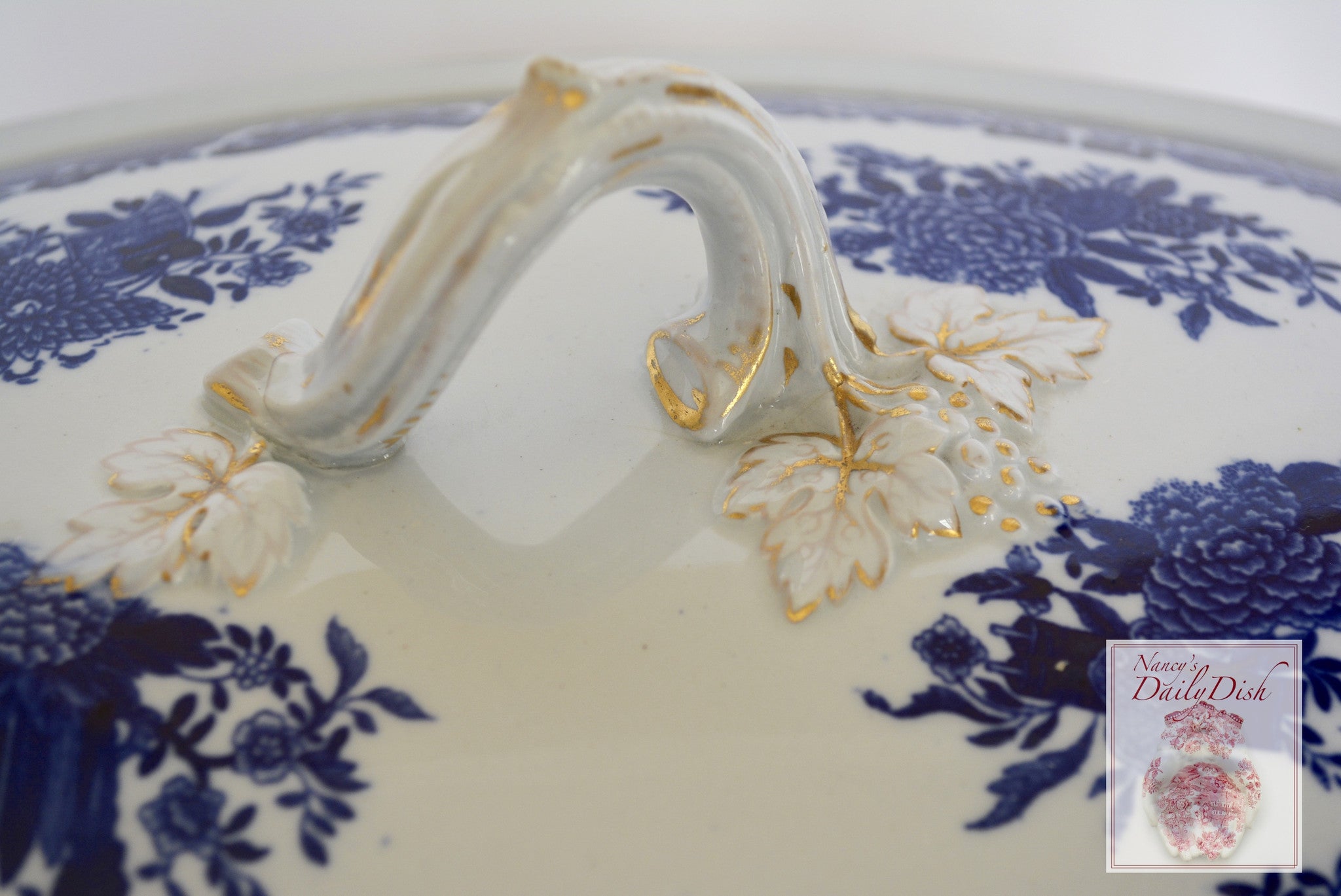 Antique Flow Blue Chinoiserie Copeland Spode Transferware Soup Tureen