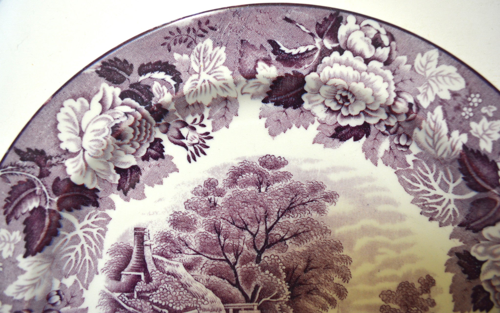 RARE Black Purple 2 Color Transferware Spode Plate Landscape Fountains