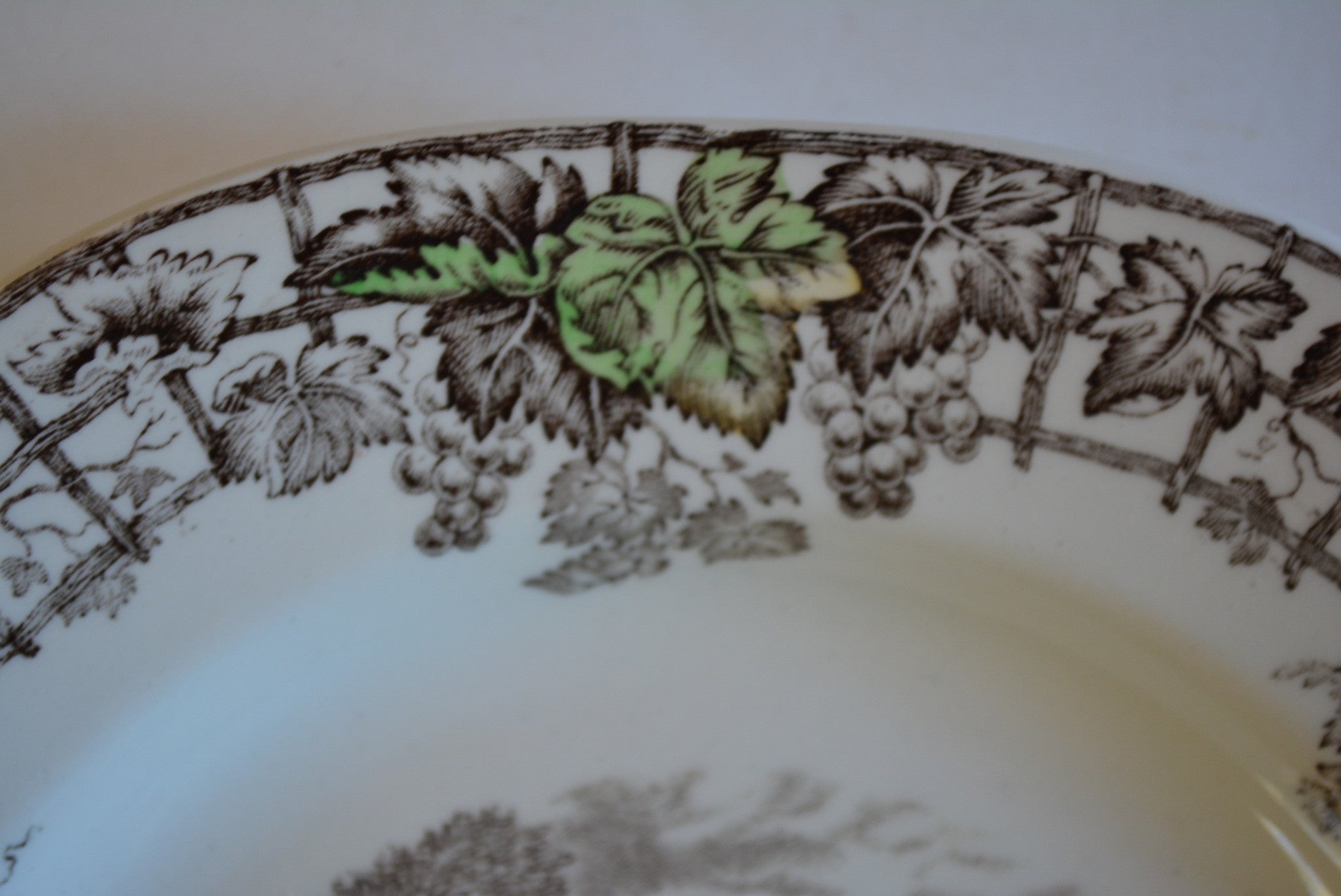 RARE Spode Byron Brown Octagon Transferware Plate Girls & Dog Harvest