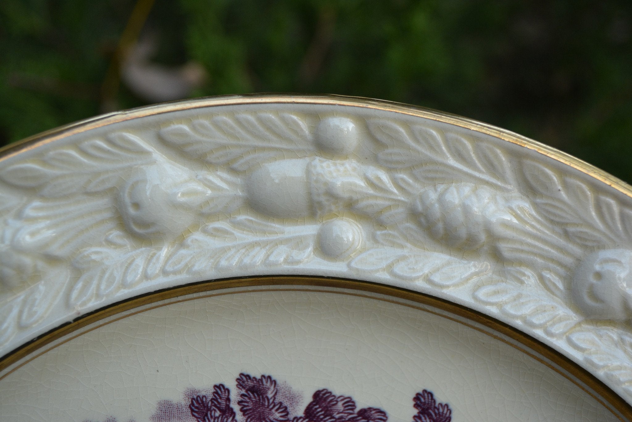 Vintage Purple Transferware Plate Cows Goats Park Scenery Embossed Aco