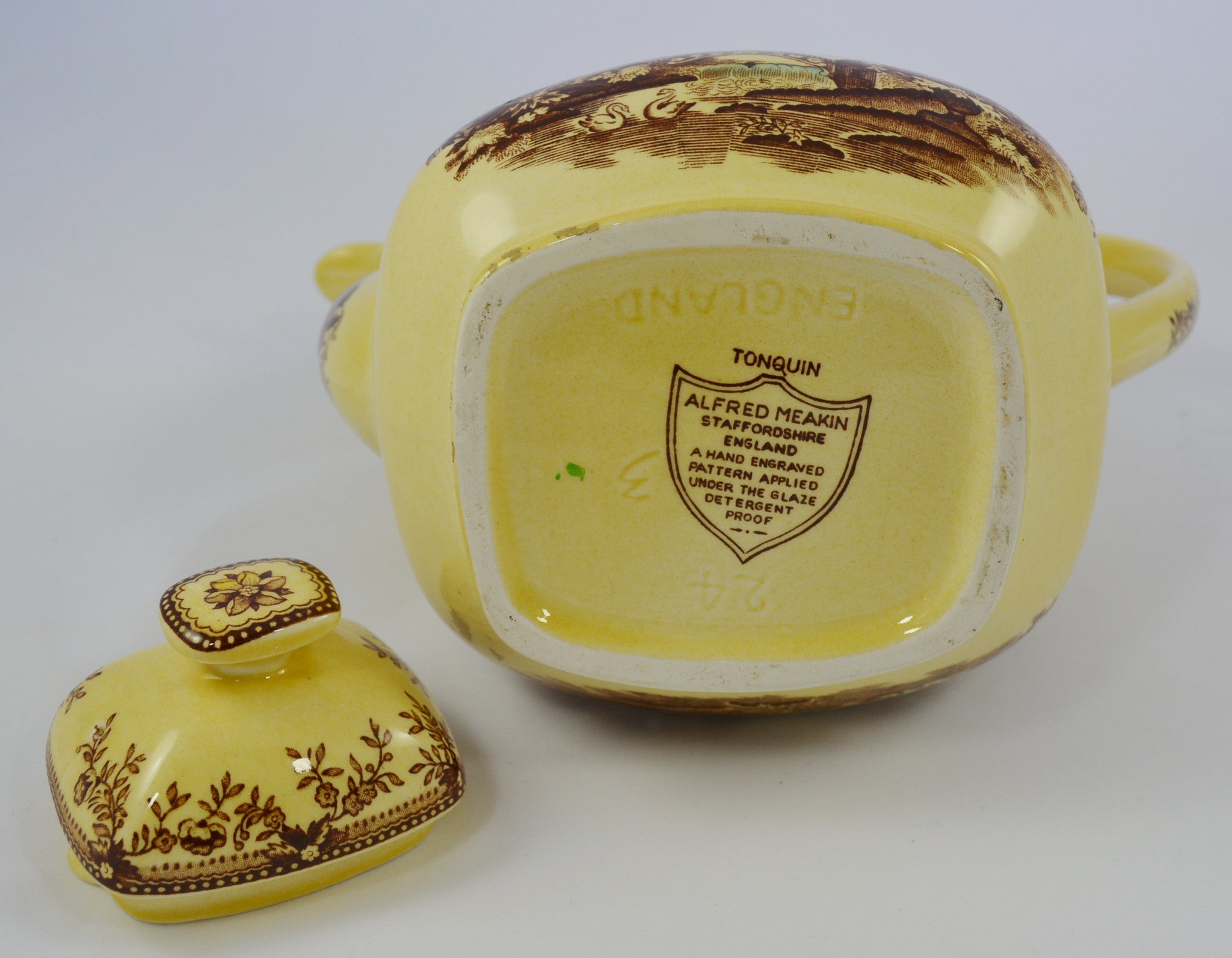 English Teapot Brown Polychrome Alfred Meakin English Transferware Ton