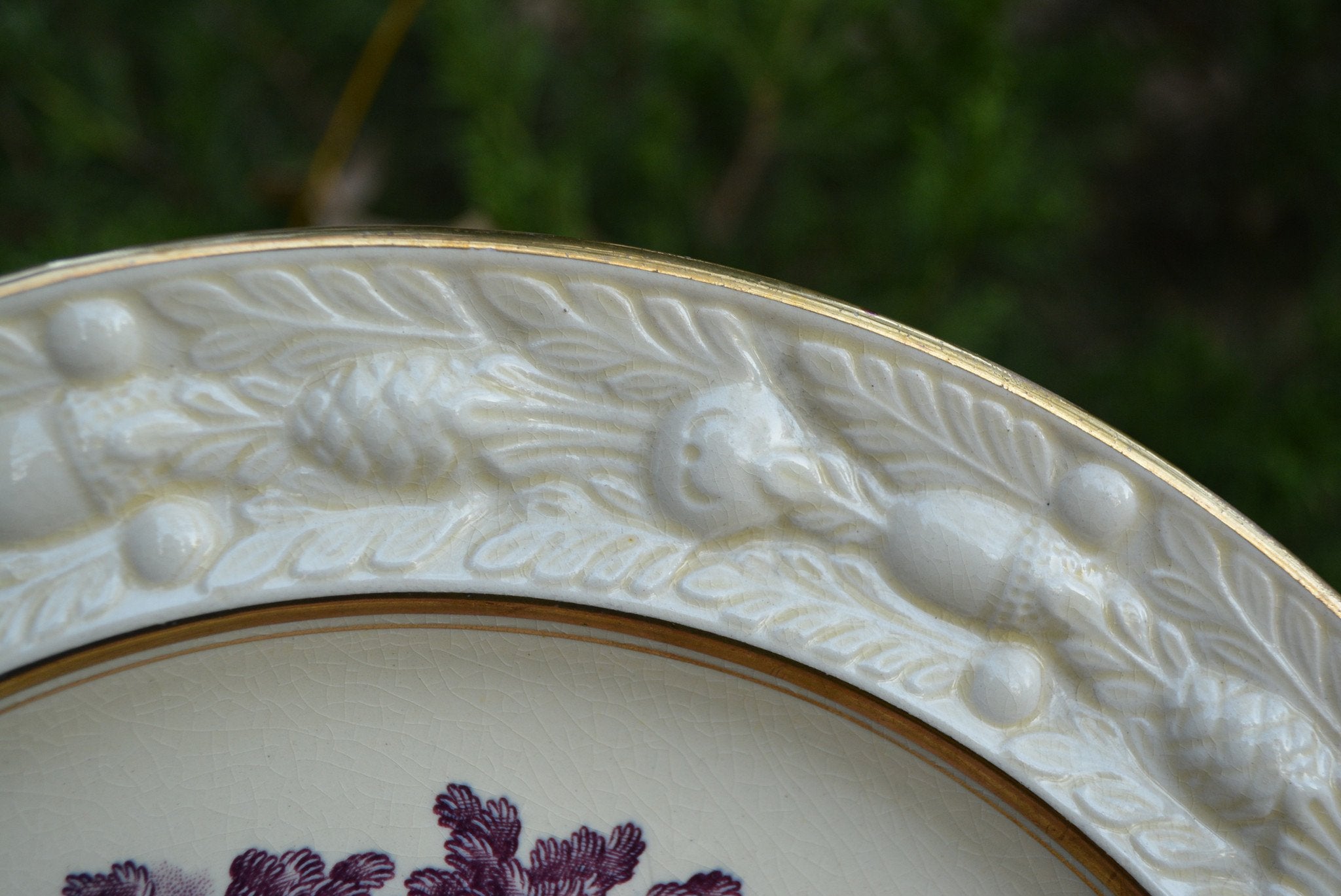 Vintage Purple Transferware Plate Cows Goats Park Scenery Embossed Aco