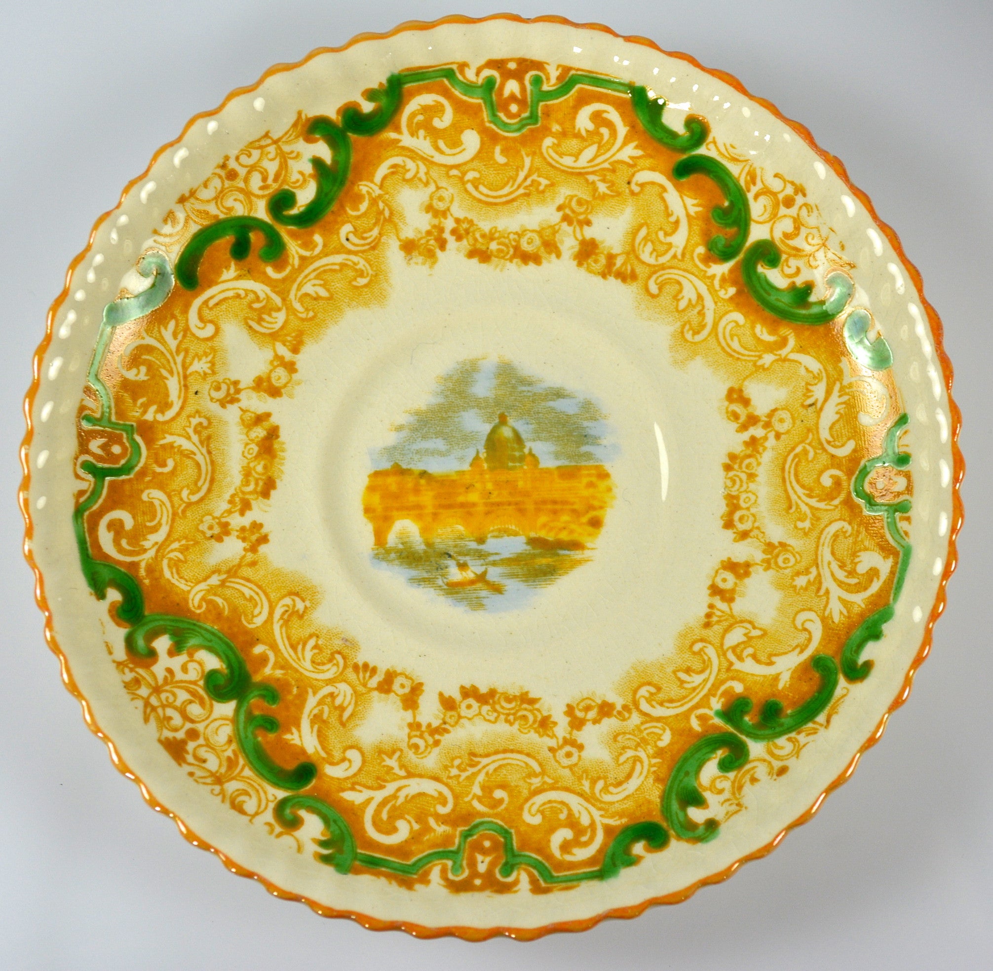 Yellow Transferware Spode Copeland Continental Views Demitasse Cup & S