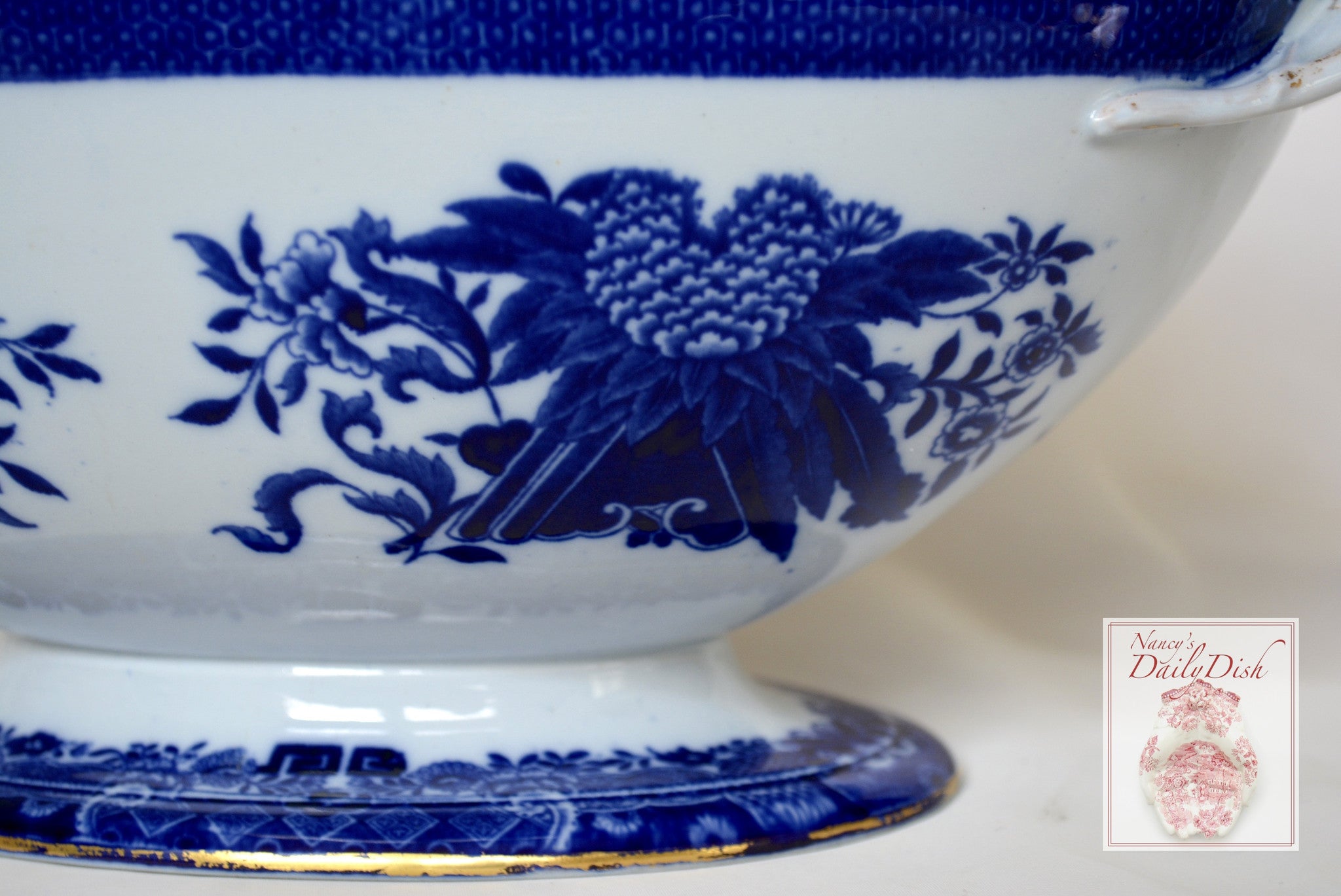 Antique Flow Blue Chinoiserie Copeland Spode Transferware Soup Tureen