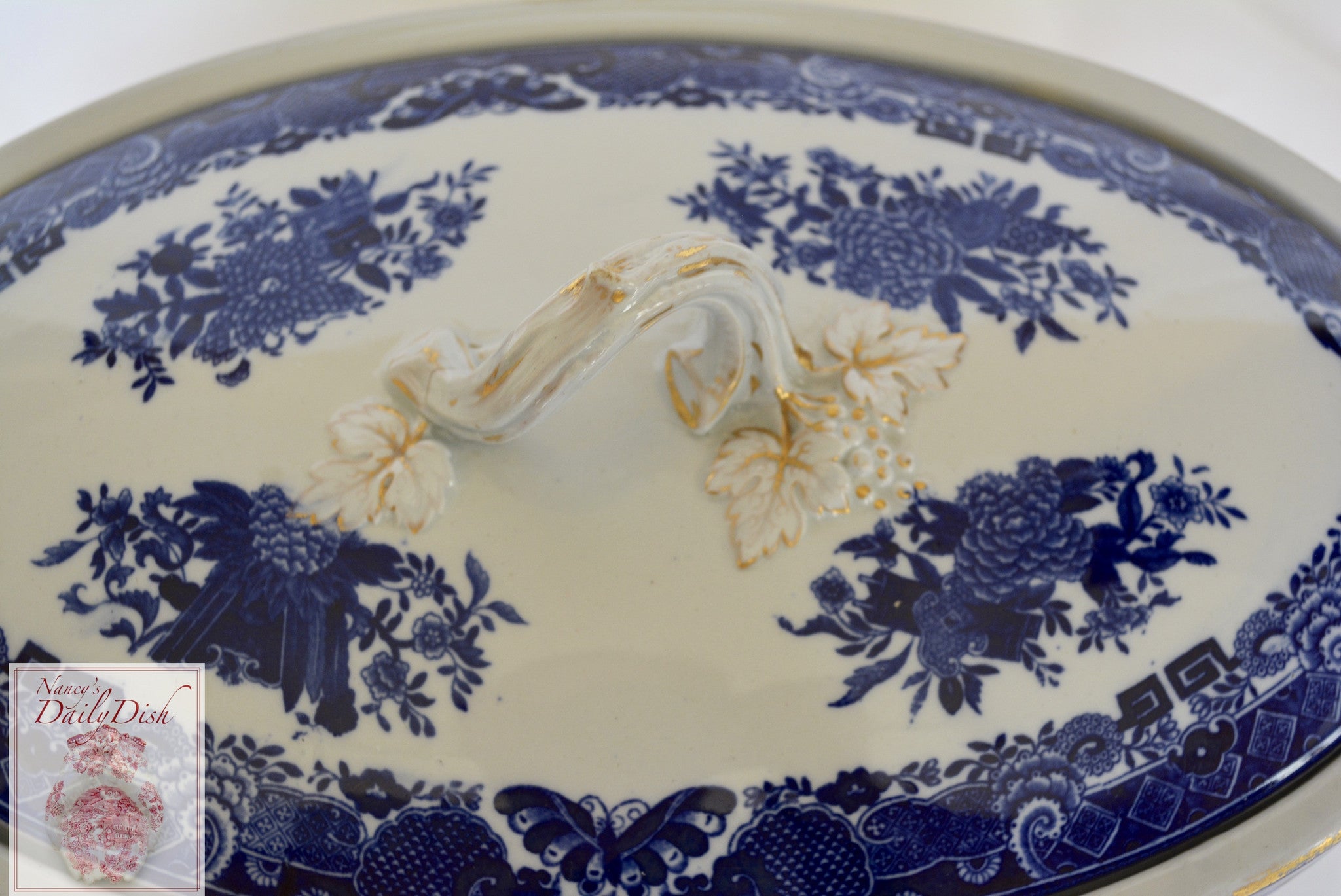 Antique Flow Blue Chinoiserie Copeland Spode Transferware Soup Tureen