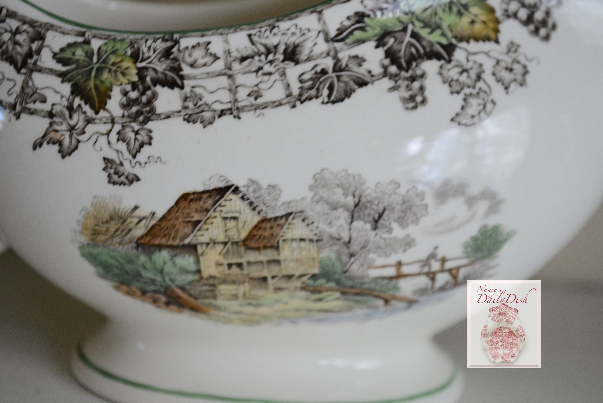 Spode Byron Brown Transferware Sauce Gravy Boat Polychrome Bridge & Co