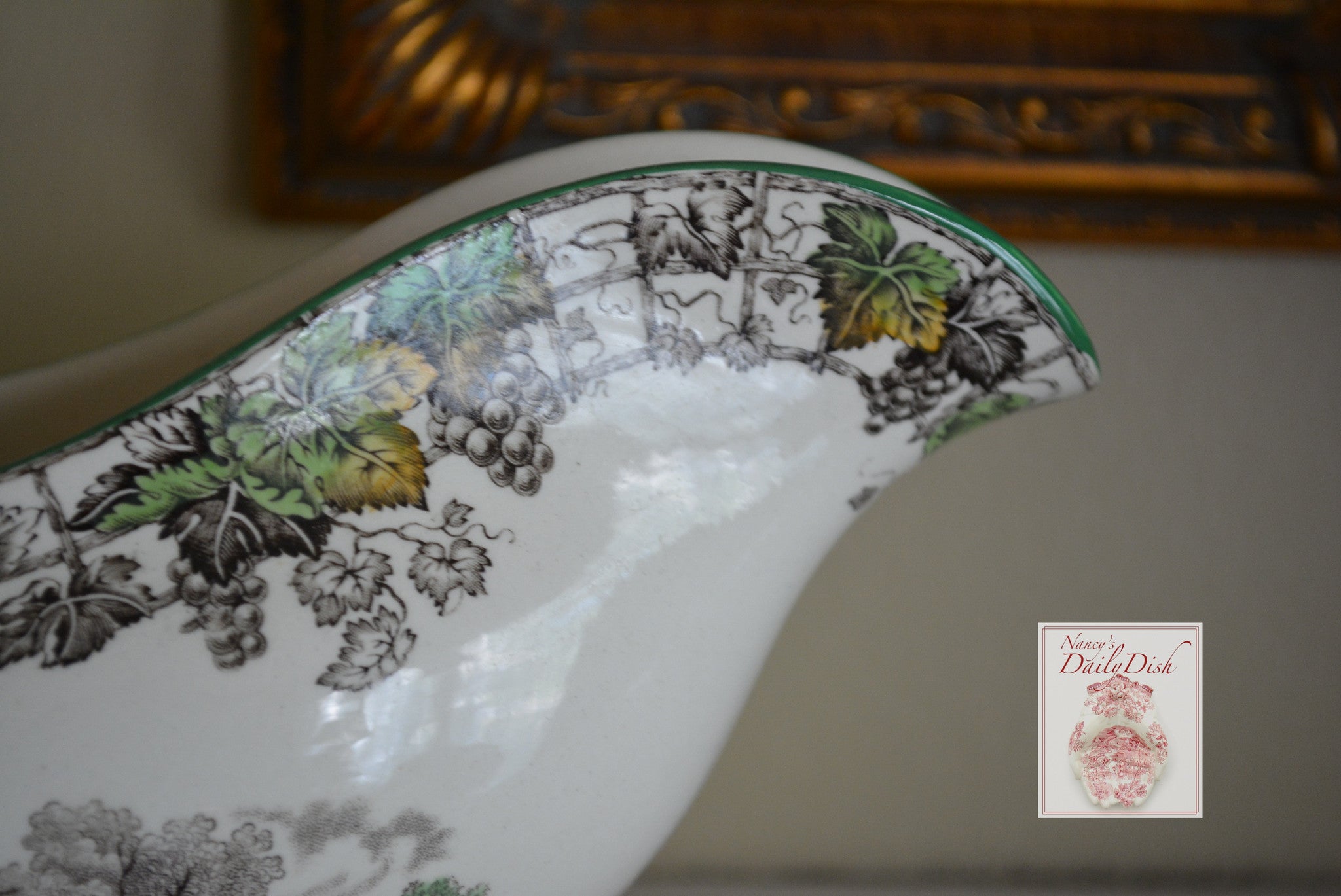 Spode Byron Brown Transferware Sauce Gravy Boat Polychrome Bridge & Co