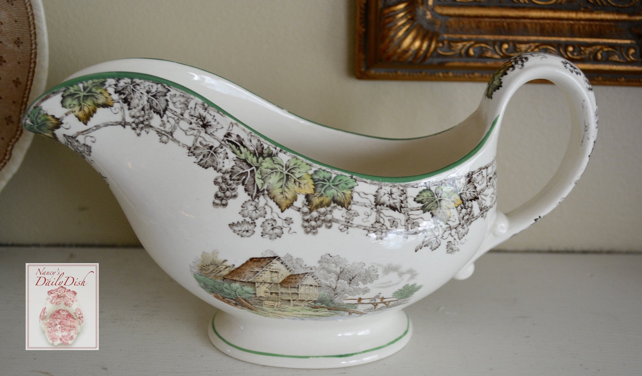 Spode Byron Brown Transferware Sauce Gravy Boat Polychrome Bridge & Co