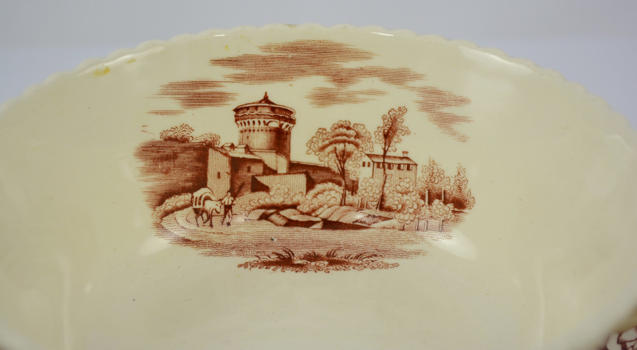 Vintage Spode Aster Brown Transferware Dual Handled Soup Bowl & Plate